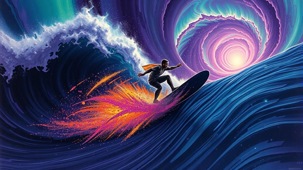 Cosmic Surfer Shreds Space-Time in a Vortex of Pur... - AI Art