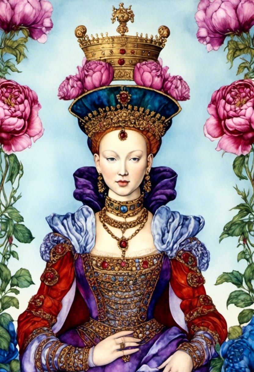 Alcohol ink illustration of a queen with beautiful facial features ...