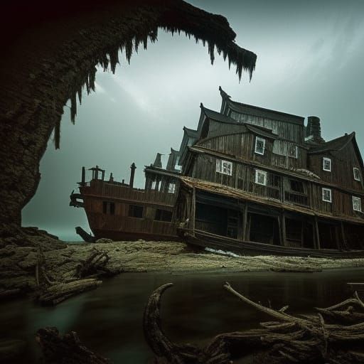 Old Shipwreck and Abandoned House at the Beach - AI Generated Artwork ...