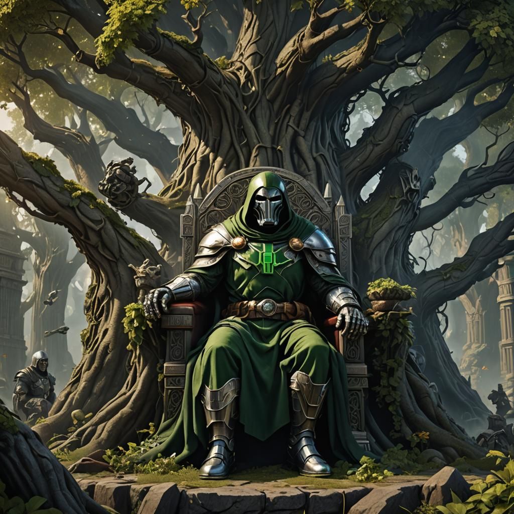 Dr.Doom on Throne Under the Norse World Tree - AI Generated Artwork ...