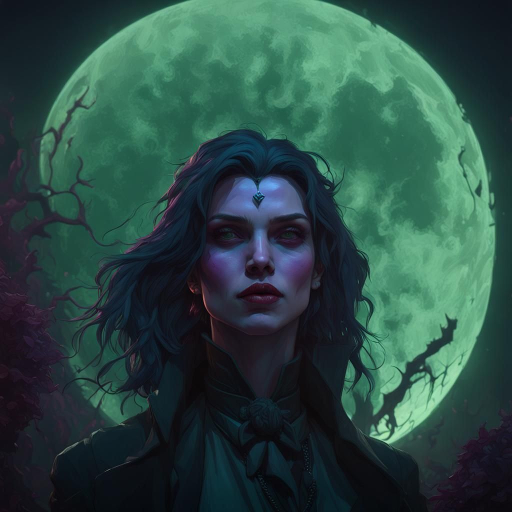 A vampire light by a green moon - AI Generated Artwork - NightCafe Creator