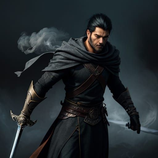 Ethereal Air Sword Emerges from Smoky Haze in Cybe... - AI Art