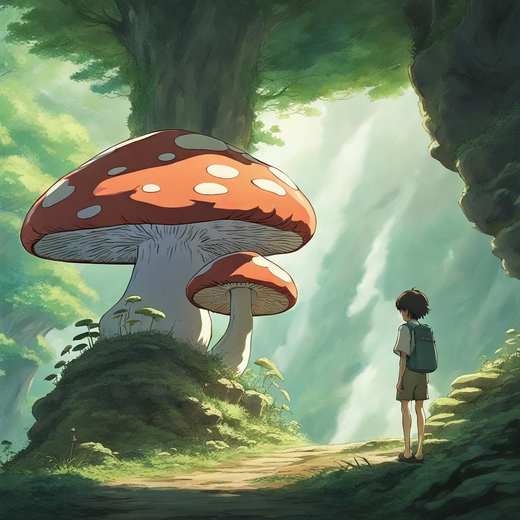Humanized mushroom looking from the side Studio Ghibli, Anime Key ...