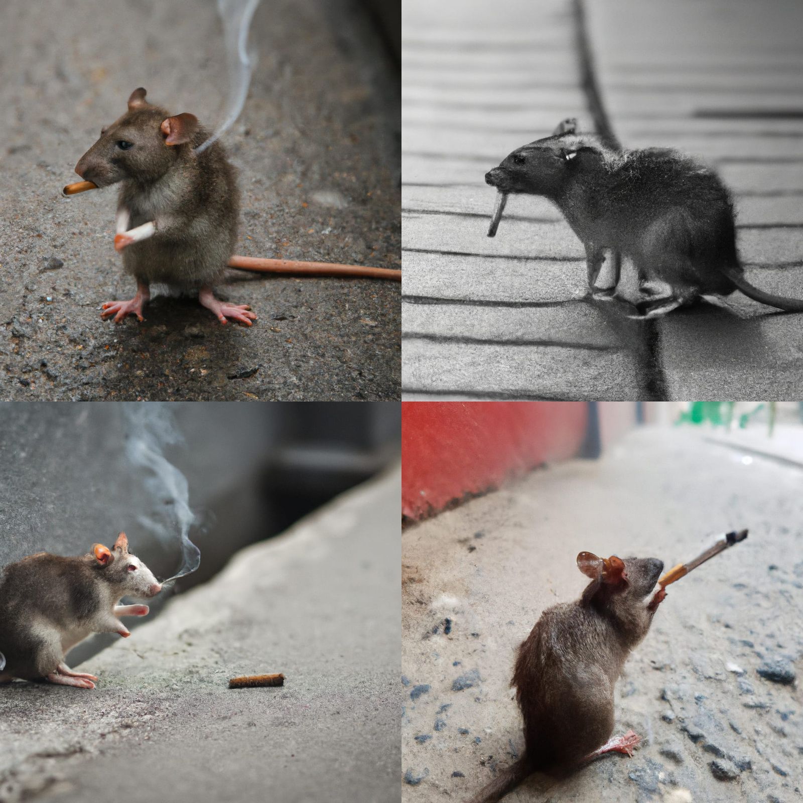 A rat on the streets smoking a cigarette - AI Generated Artwork ...