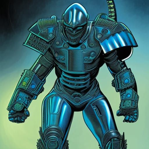 blue armored alien - AI Generated Artwork - NightCafe Creator