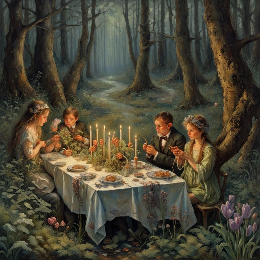 Candlelit Forest Dinner - AI Generated Artwork - NightCafe Creator