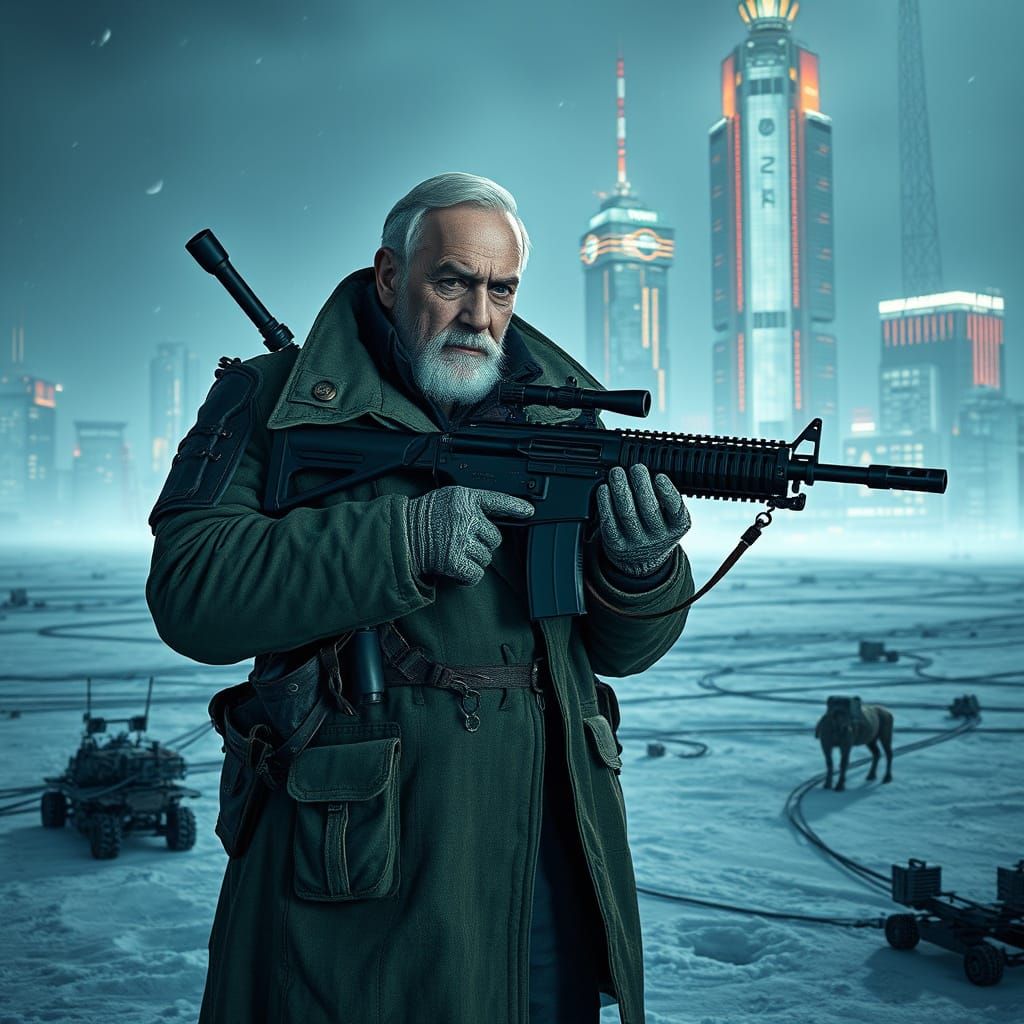 Futuristic Rebel Soldier Stands Defiant in Snowy W... - AI Art