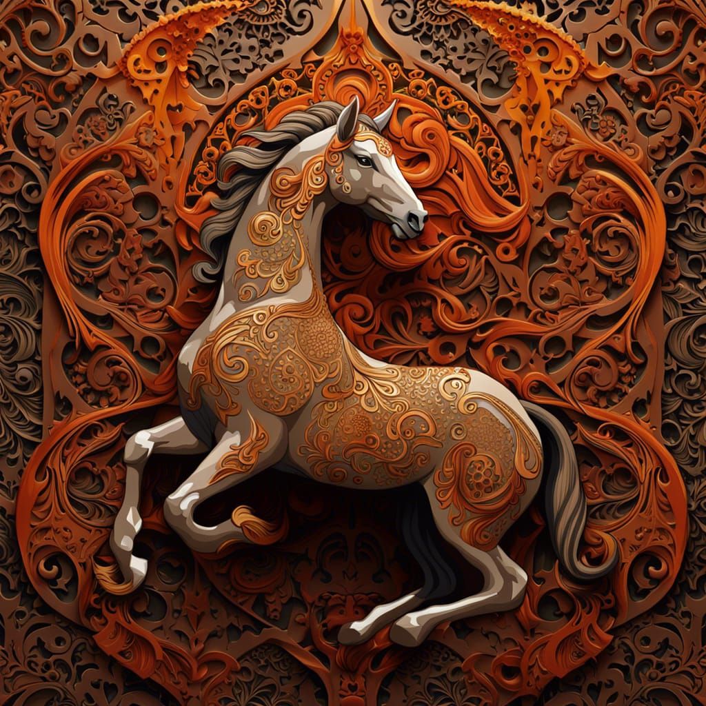 abstract mixed media warm colors centaur painting" dark outlines ...