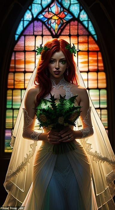 Pastel Watercolor Werewolf Bride in Sunset Stained... - AI Art