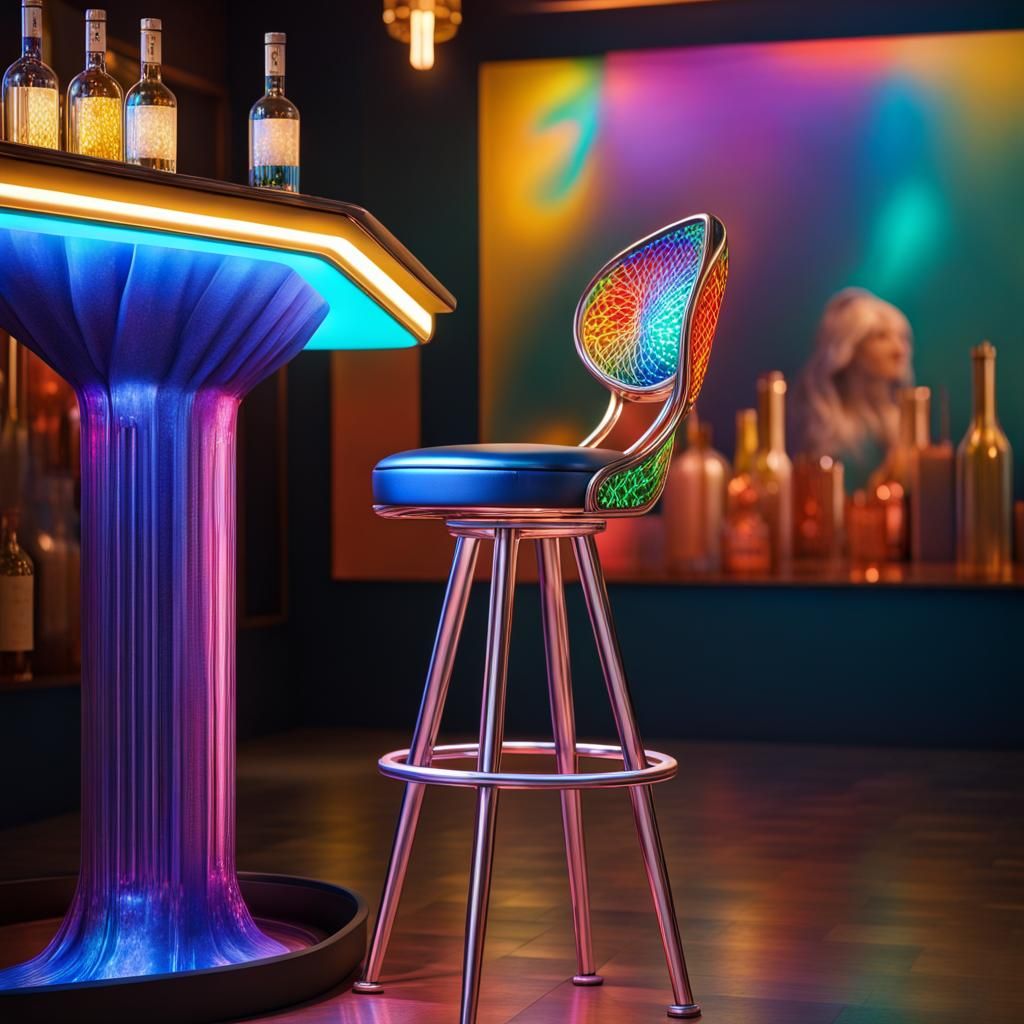 Unique bar stool, with led lights, made out of metal - AI Generated ...