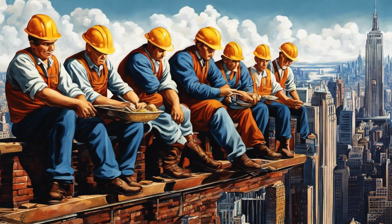 A modern adaptation of the famous 1932 B&W image of construction ...