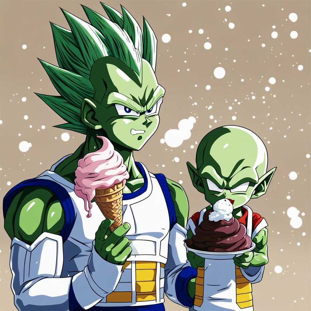 Green Vegeta eating an icecream - AI Generated Artwork - NightCafe Creator