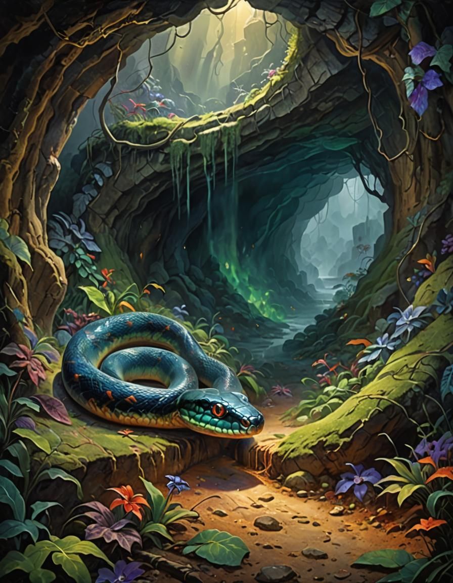 A snake in a cave. - AI Generated Artwork - NightCafe Creator
