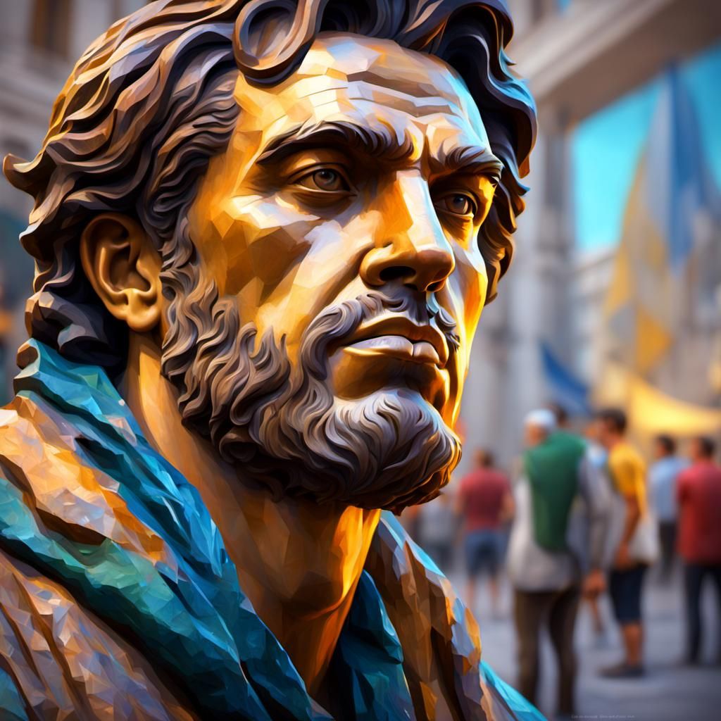 The sculpture in the town square captivated the young Greek man ...