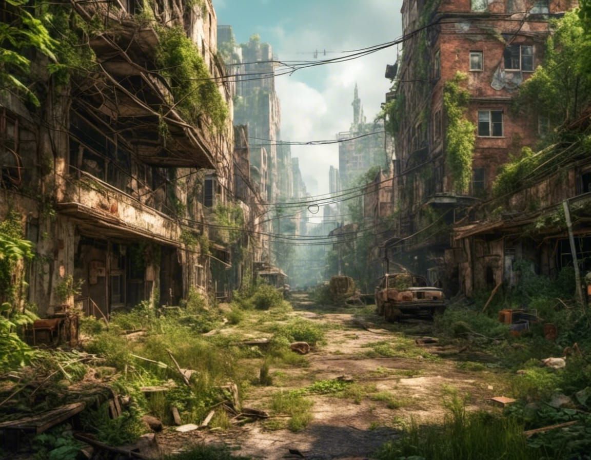 Overgrown post-apocalyptic city - AI Generated Artwork - NightCafe Creator