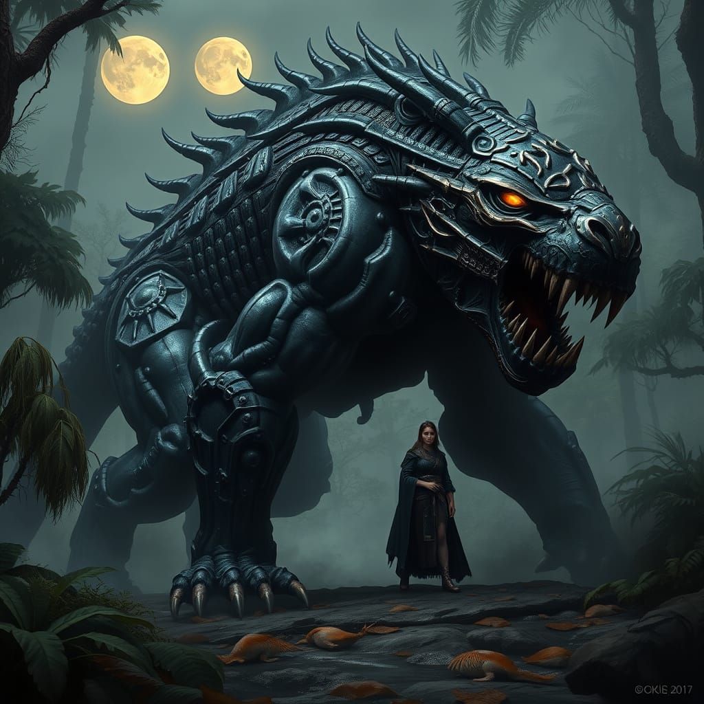 Gothic Cyberpunk Beast Emerges from Onderon's Mist... - AI Art