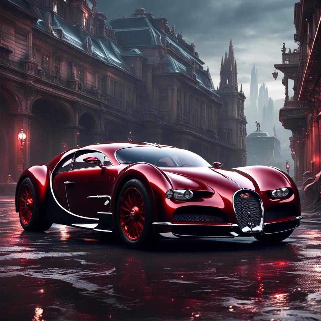 2153 Futuristic deep red Bugatti Type 57S Atlantic - AI Generated ...