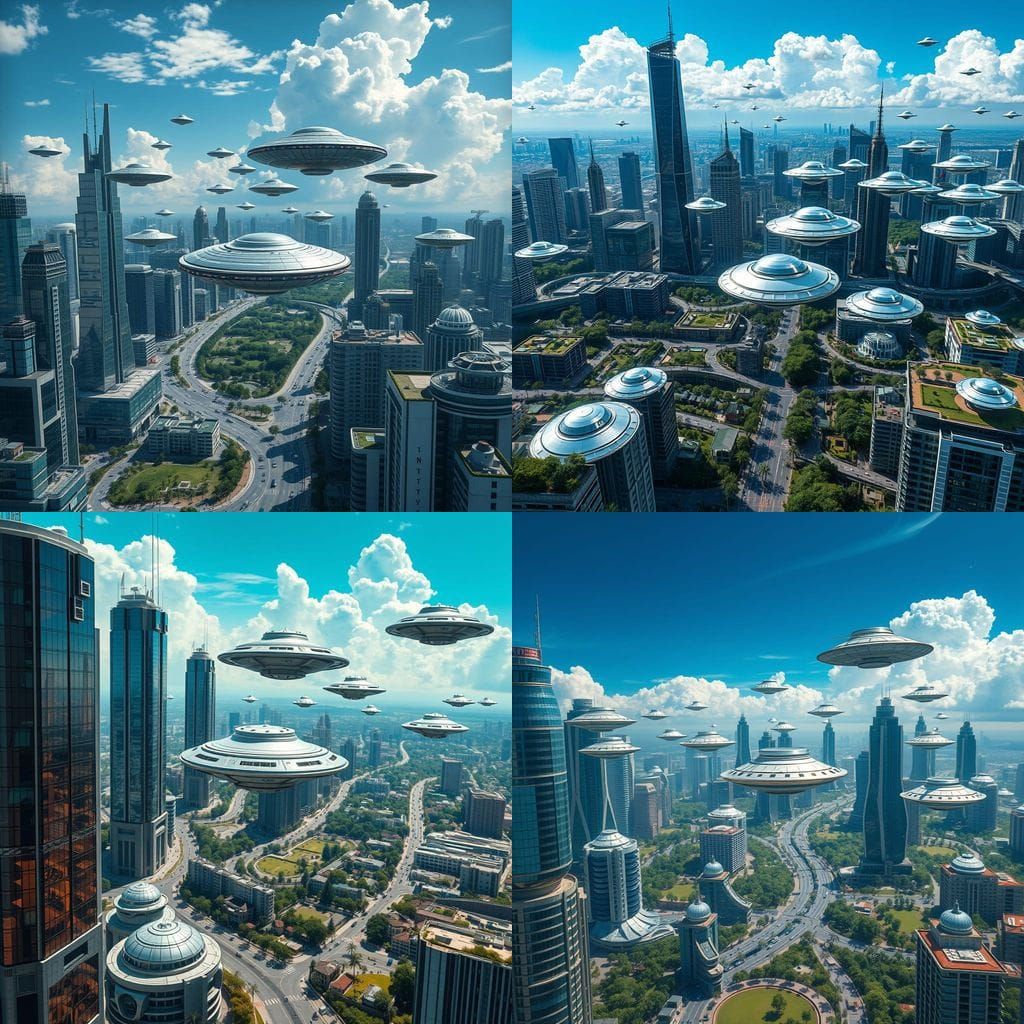 Surreal Cyberpunk Metropolis at Midday with Hologr... - AI Art