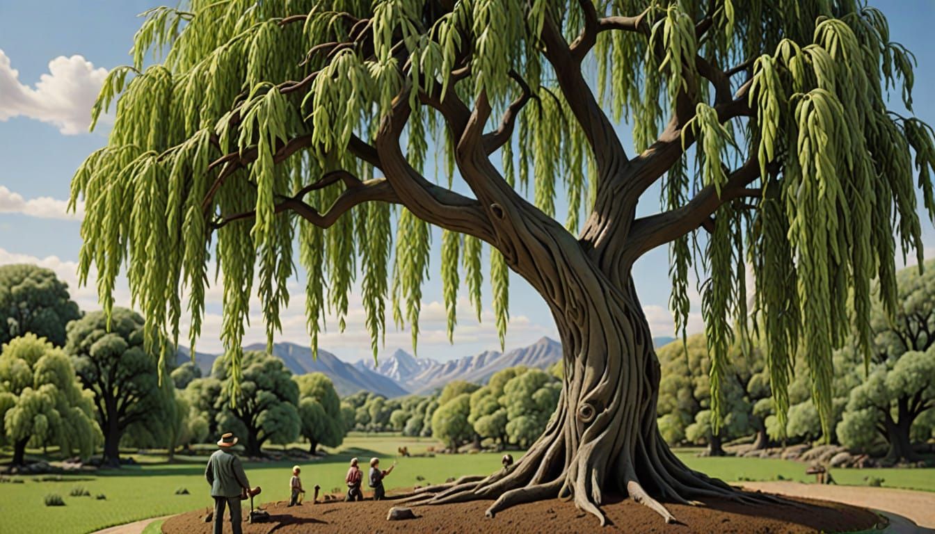 Hyperrealistic Claymation Weeping Willow Tree Mast... - AI Art