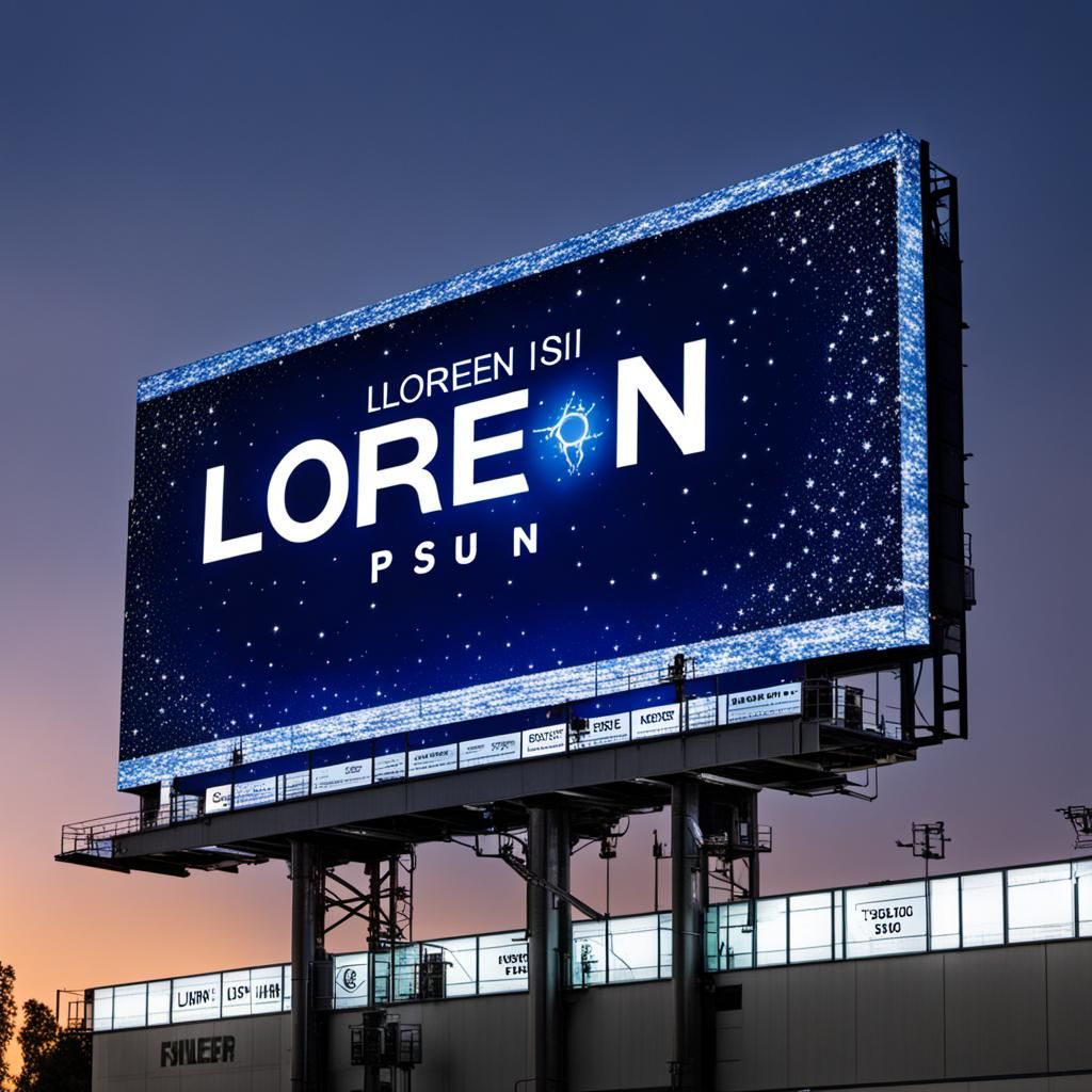 illuminated billboard with the words LOREN IPSUN - AI Generated Artwork ...