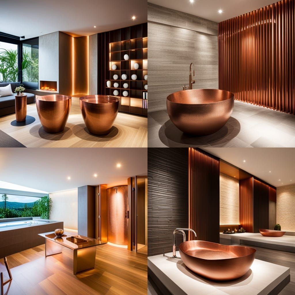 A copper-themed spa with rejuvenating copper-infused - AI Generated Artwork - NightCafe Creator