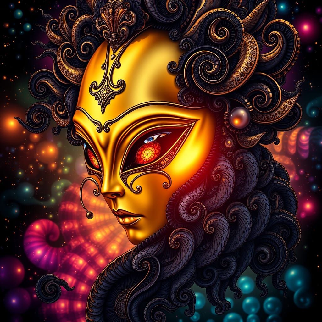 Eh Strangeness - Ethereal Alien Geisha in Vibrant Nautilus S...