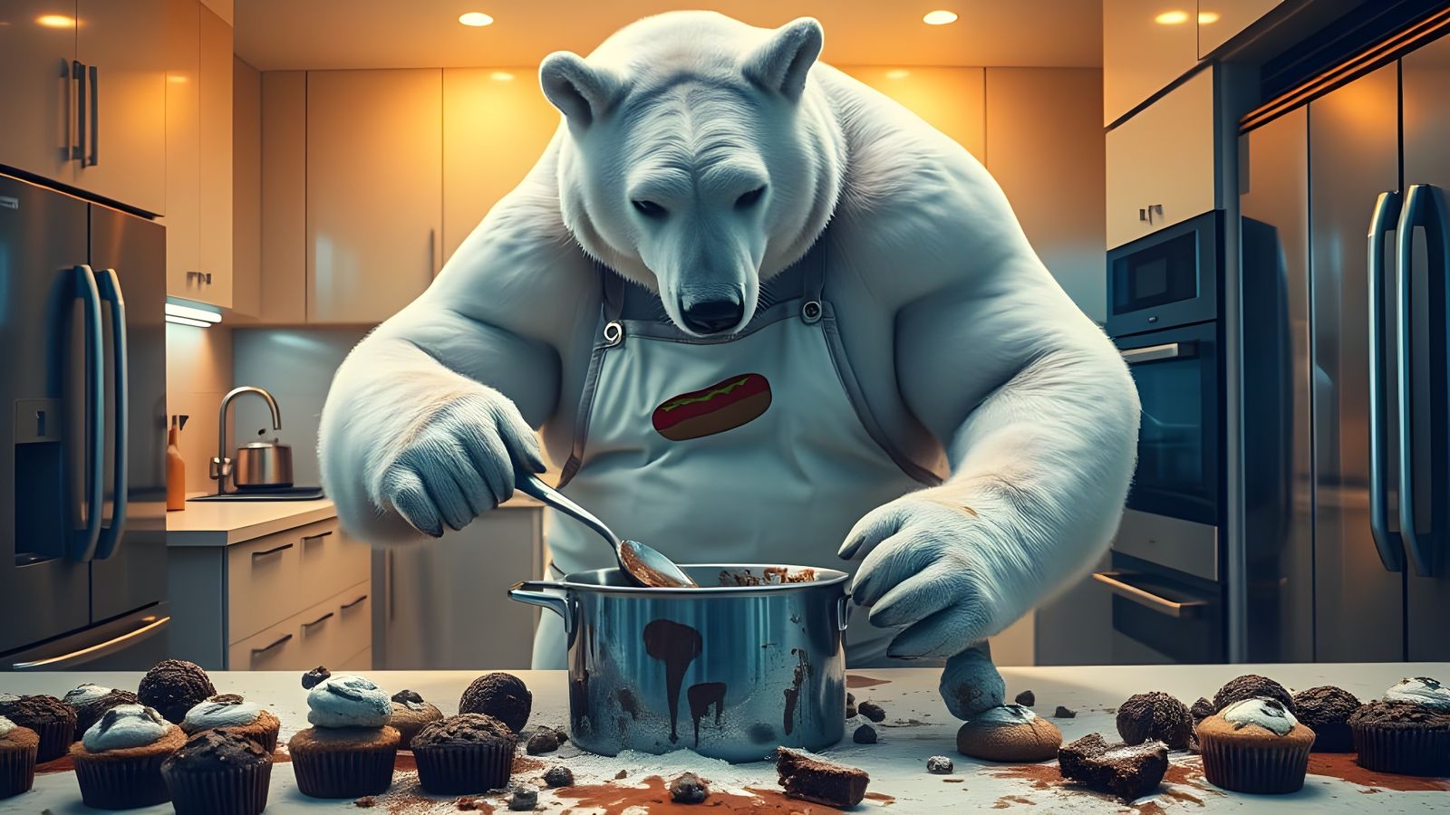 Polar Bear Chef - Surreal Polar Bear Chef in a Modern Kitche...