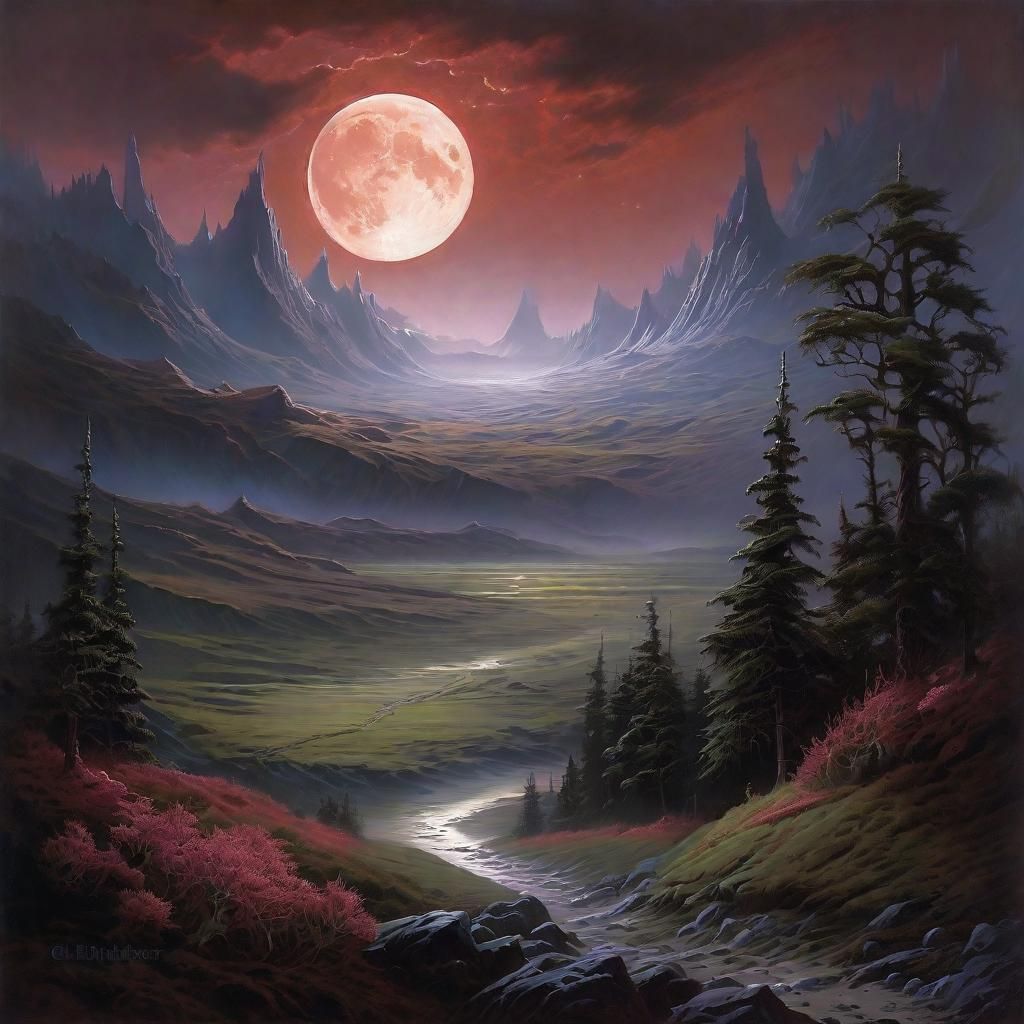 Pale moon like pale blood, moonscape, eldritch horror, ethereal ...