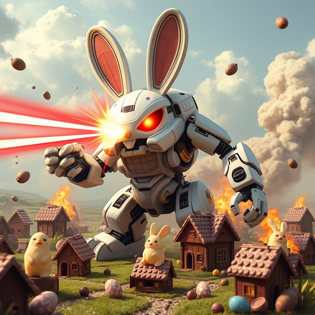 Cyberpunk Mecha Easter Bunny Unleashes Laser Fury ... - AI Art