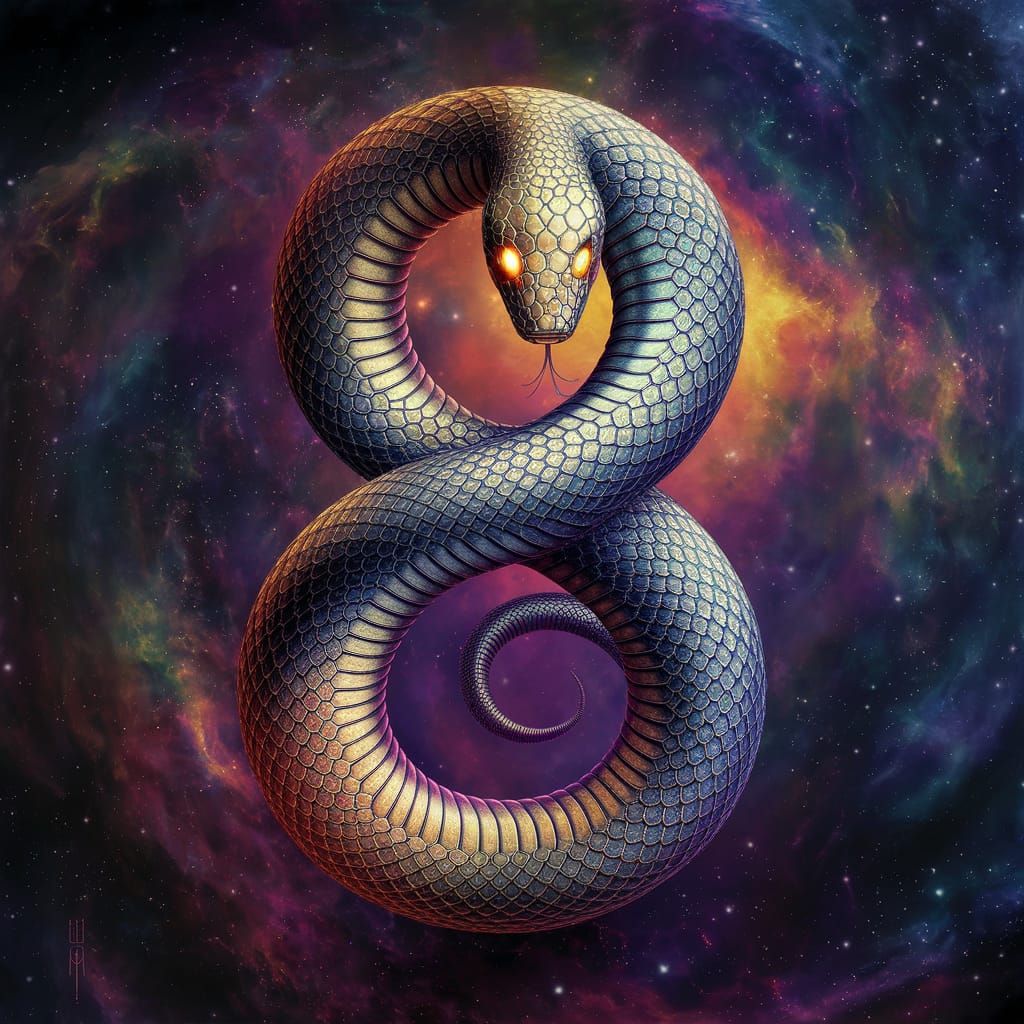 Galactic Infinity Ouroboros Snake in Cosmic 8 Shap... - AI Art