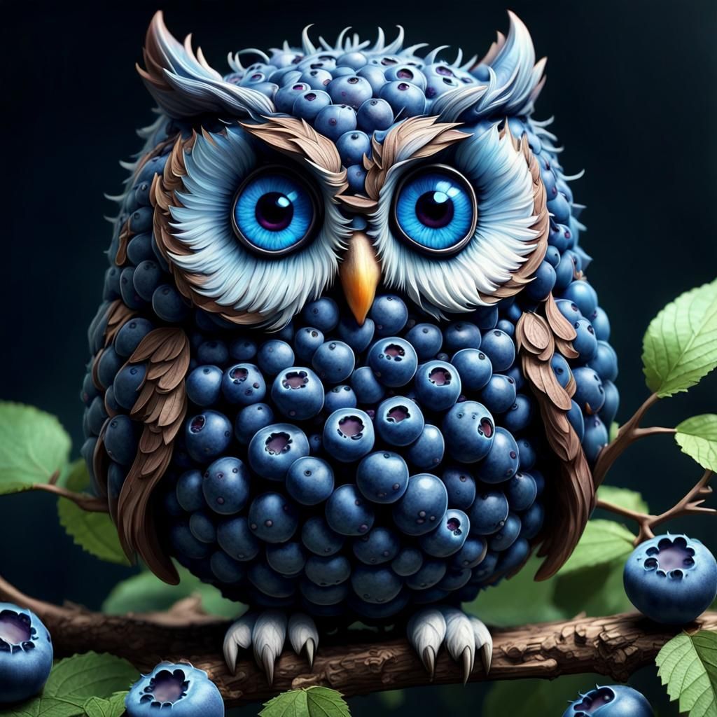 A blue berry fruit owl - AI Generated Artwork - NightCafe Creator