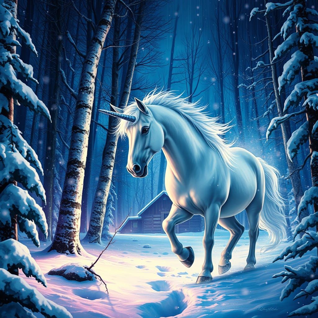 Hyperrealistic Unicorn Under Starry Night Forest - AI Art