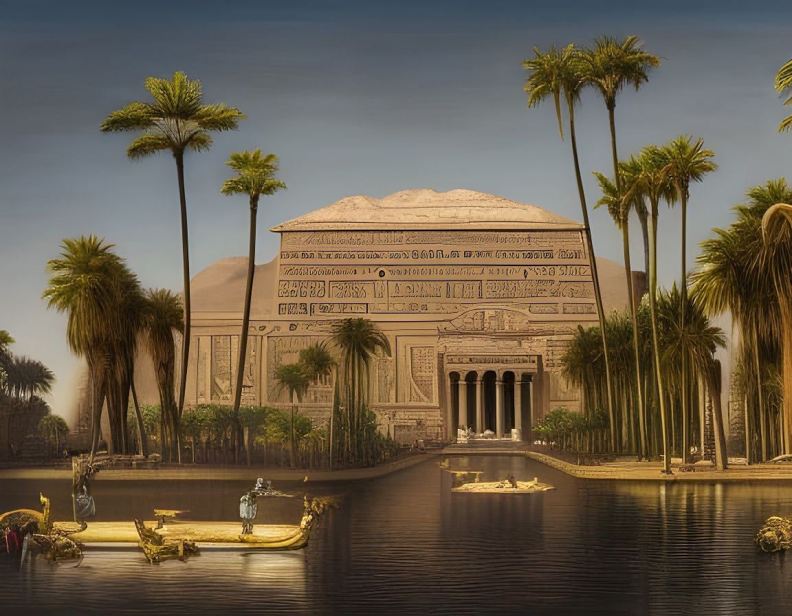ancient Egyptian palace standing on the river Nile. - AI Generated ...