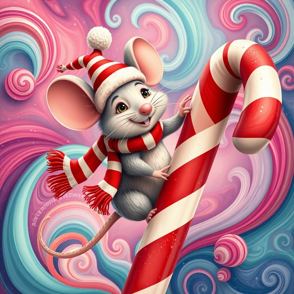 Mouse climbing a candy cane - Mouse climbing a candy cane
