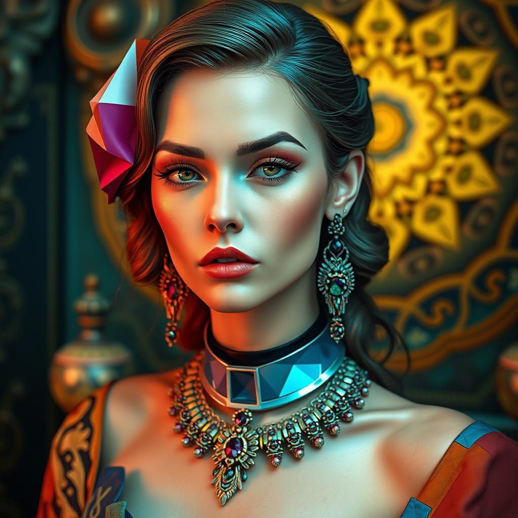Hyperrealistic Cubist Portrait with Geometric Fauv... - AI Art