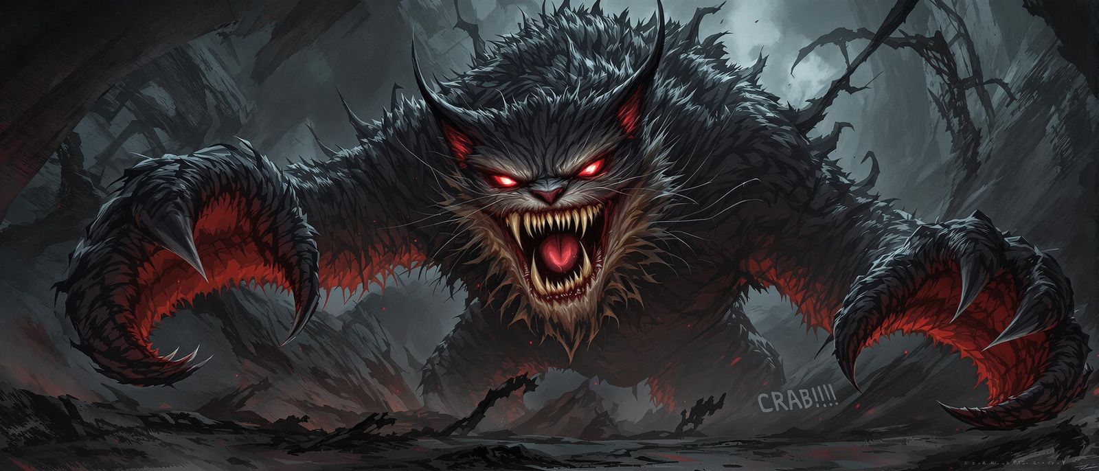 Furious Demon Cat Unleashes Crab-Fueled Fury in He... - AI Art