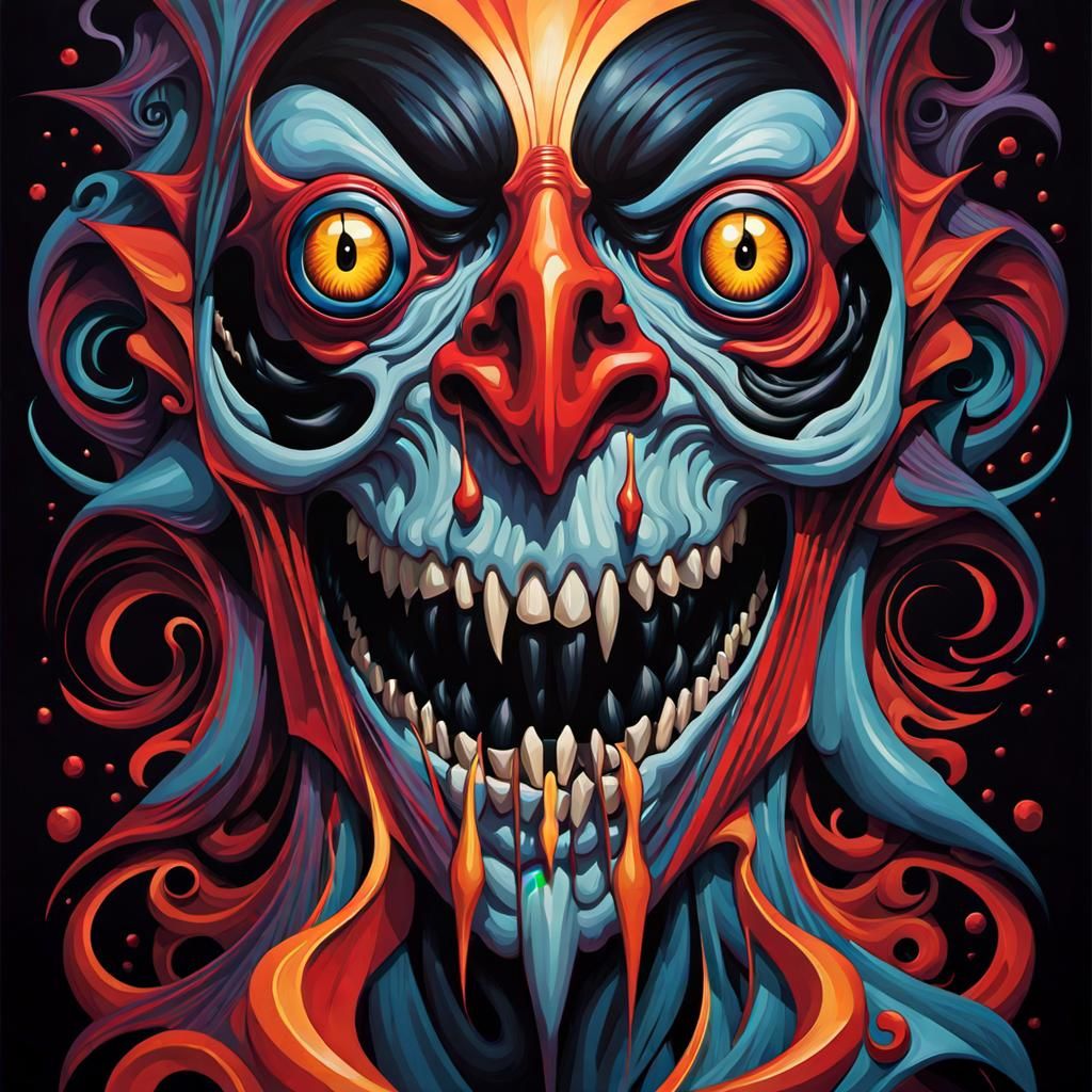 (Hyper detailed artwork of a suffering screaming sad insane devil with black tears in the eyes:1 ...