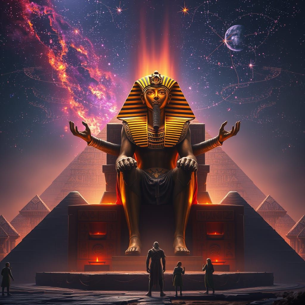 Cosmic Pharaoh Ascends Amidst Ancient Glowing Hier... - AI Art