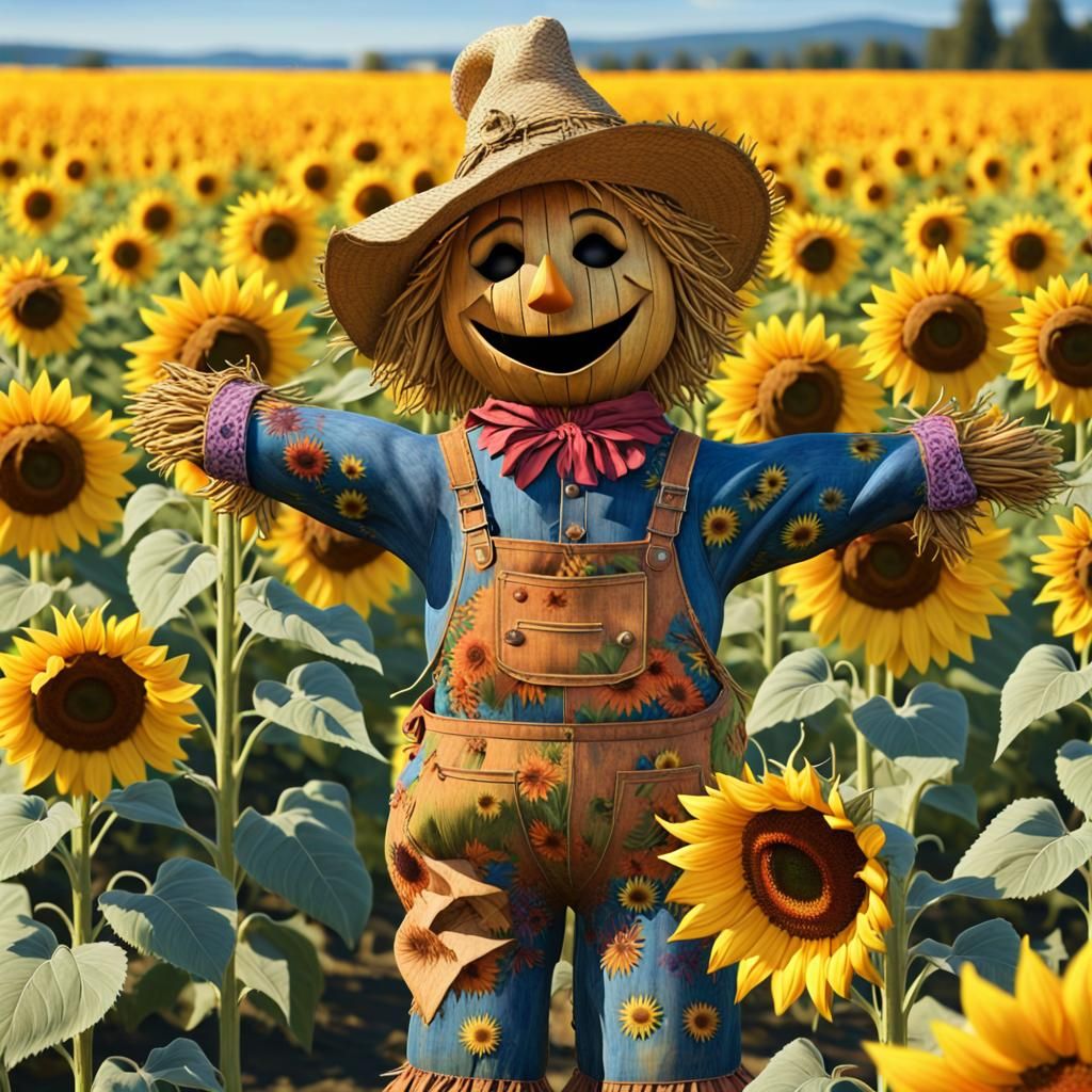 Scarecrow in Sunflower Field - AI Generated Artwork - NightCafe Creator