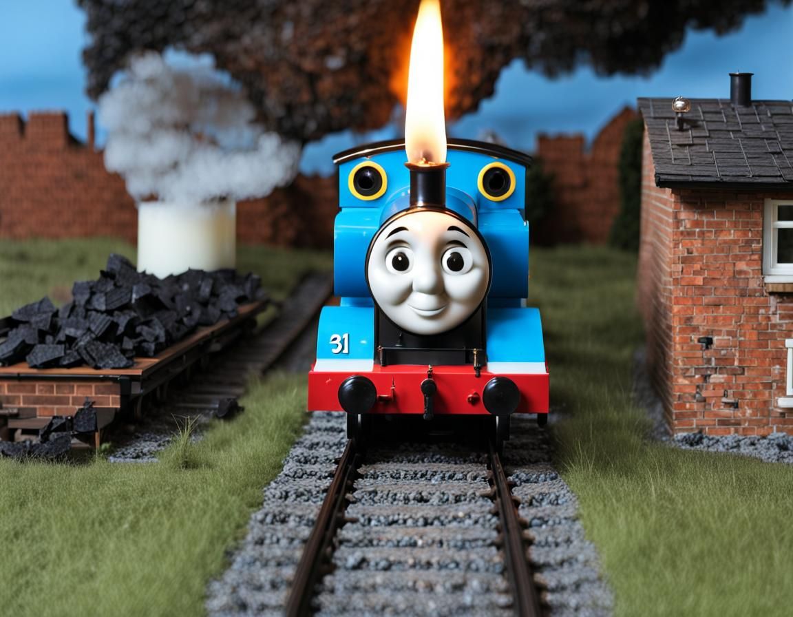 Thomas The Tank Engine, with a large candle replacing the chimney - AI ...
