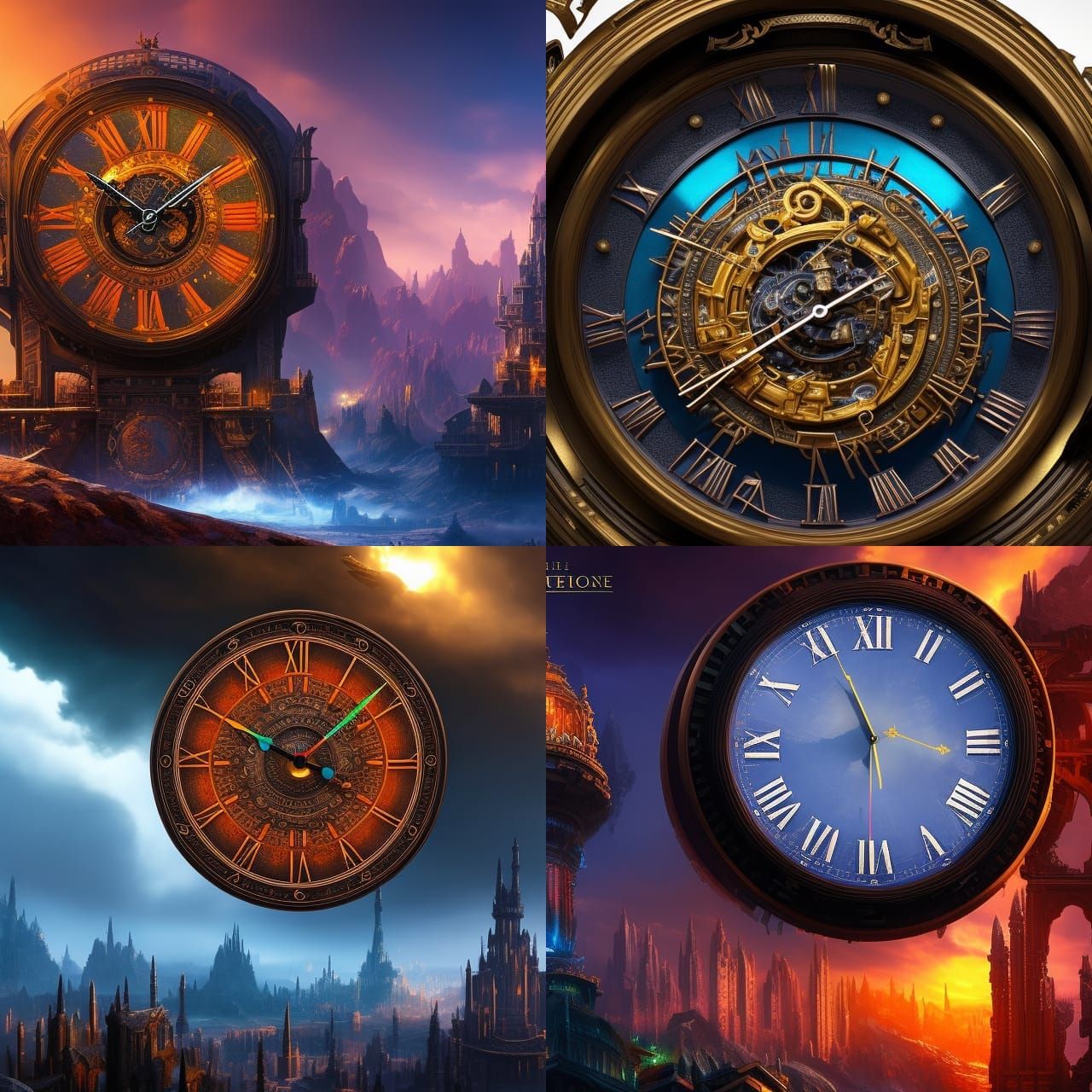 large dial numbered Clock detailed matte painting, deep color ...
