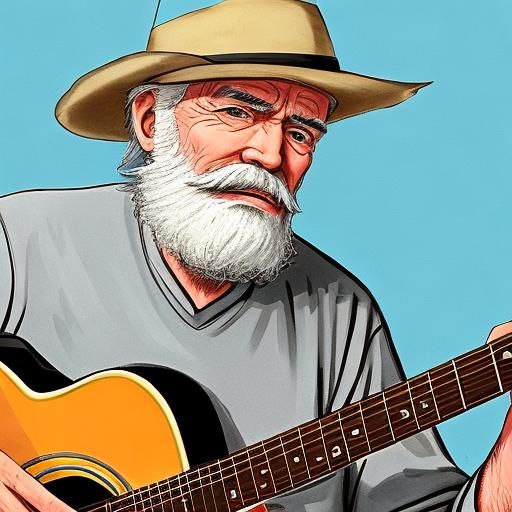 An old fella with a beard playing a guitar cartoon - AI Generated ...