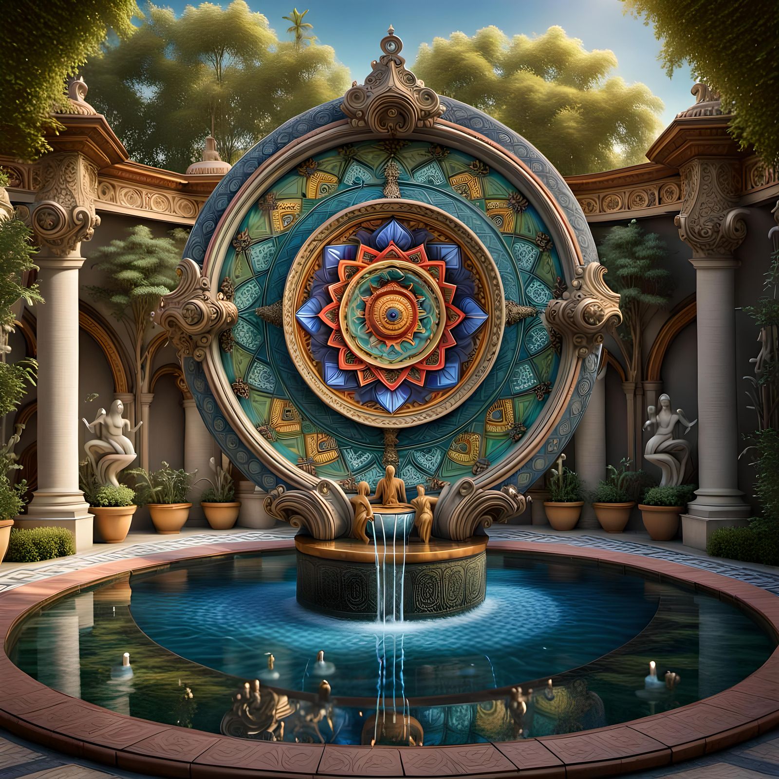 Sacred Geometry fountain pool in a spiritual garden - AI Generated ...