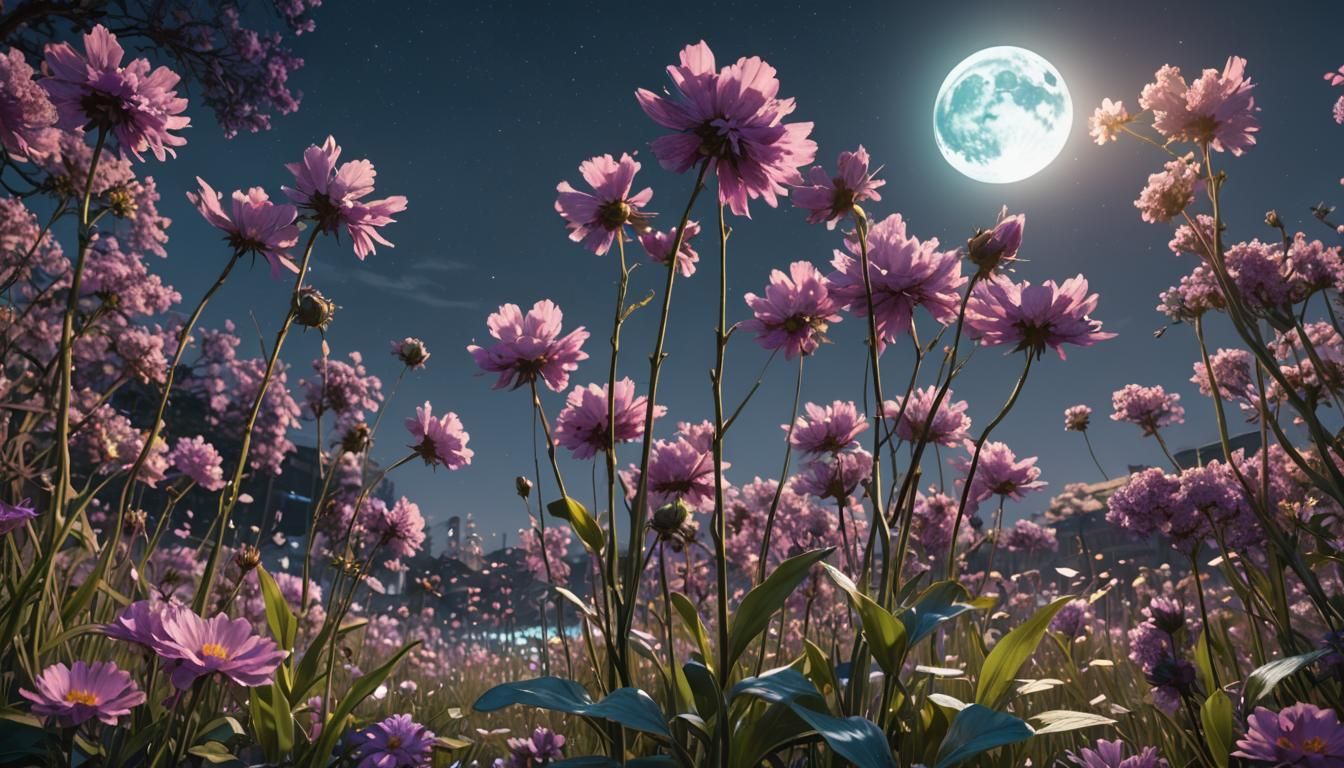 Flowers in Bloom under the full moon Lyon 8k resolution dynamic ...