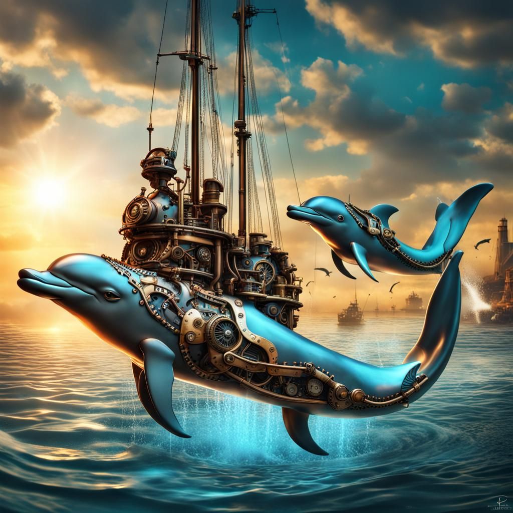 Steampunk dolphins - AI Generated Artwork - NightCafe Creator