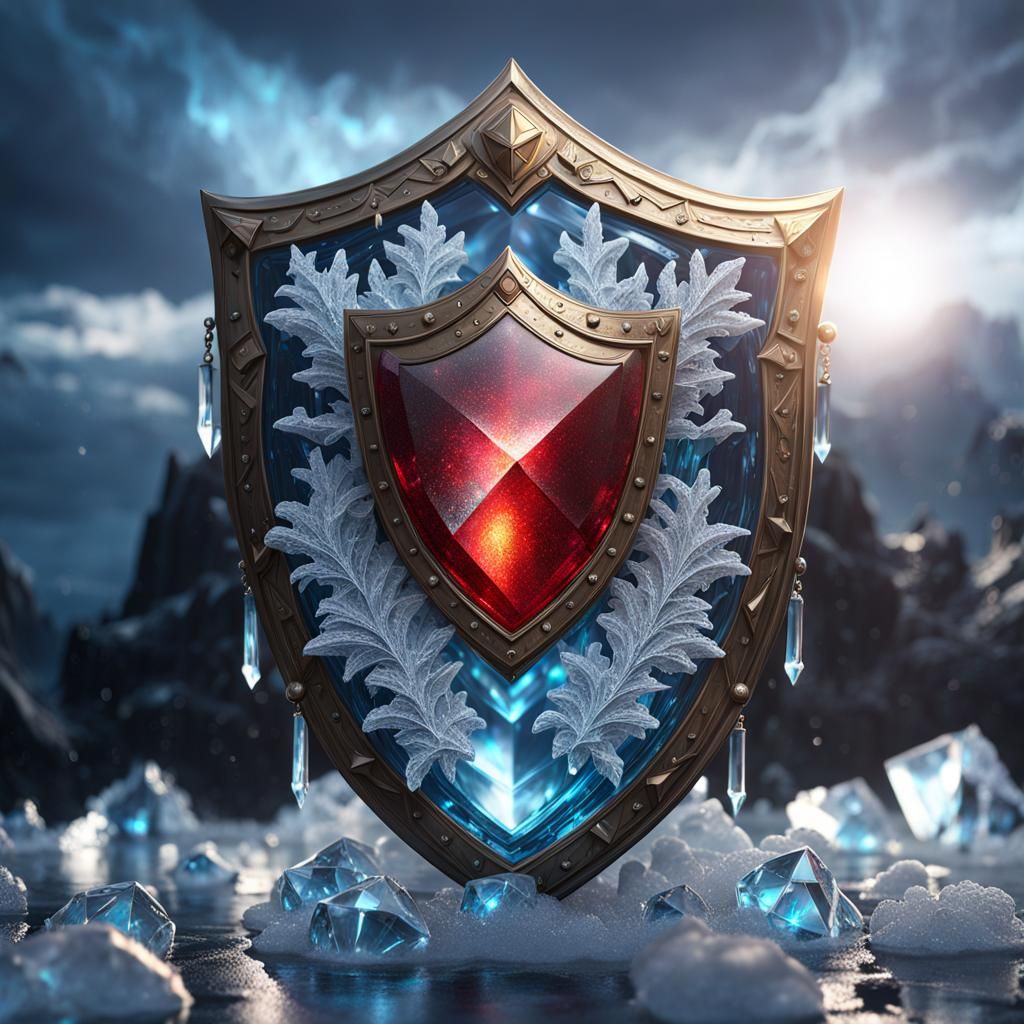 Shield set in ice - AI Generated Artwork - NightCafe Creator
