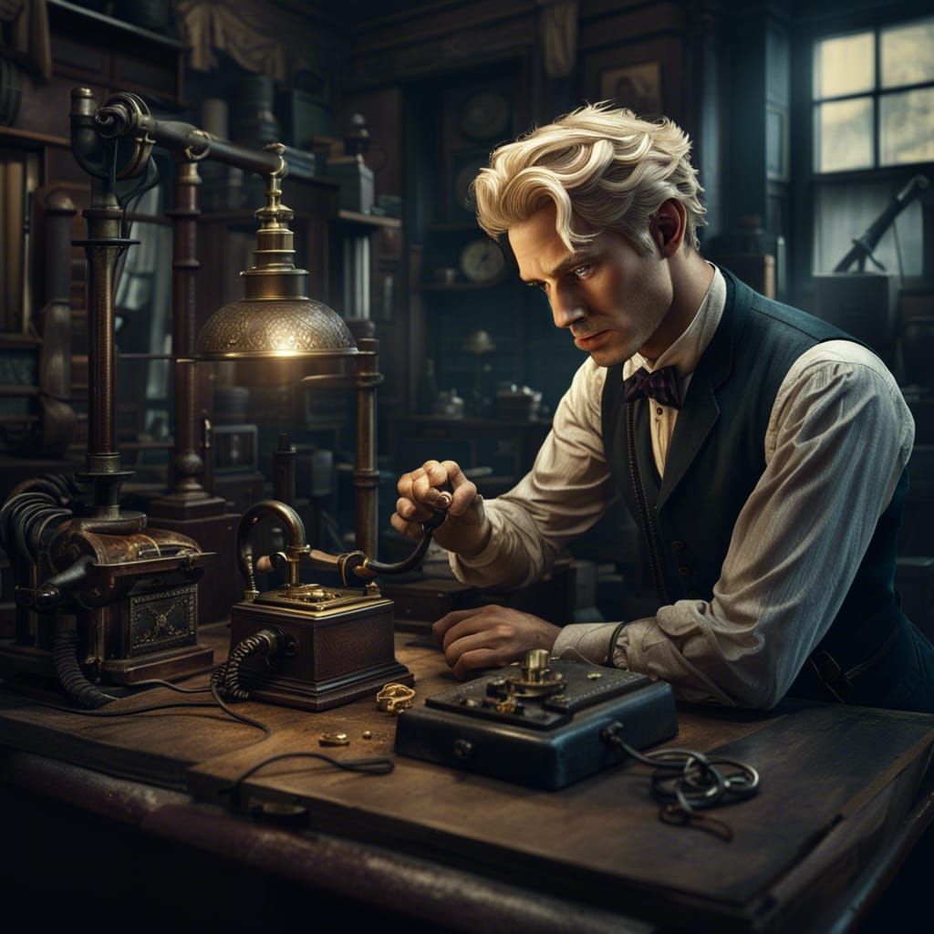 Victorian Gentleman Upset in Steel Workshop, Cinem... - AI Art