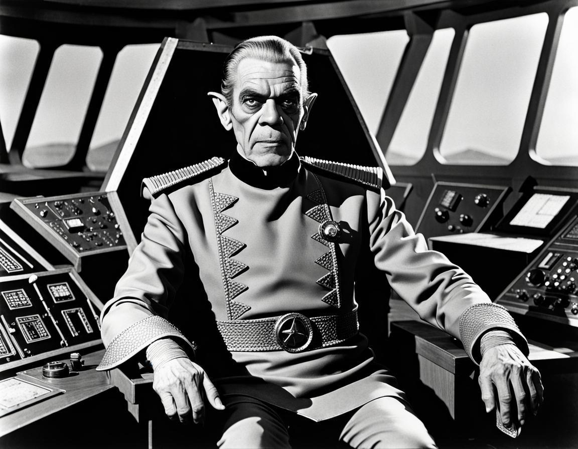 Boris Karloff as Klingon Commander Kang, on the bridge of a Klingon ...