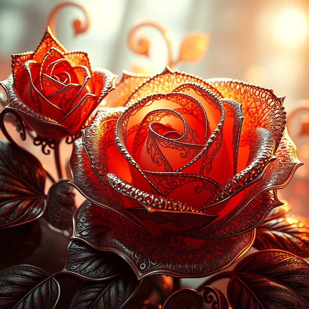 Roses - Ethereal Metallic Roses in Art Nouveau Style