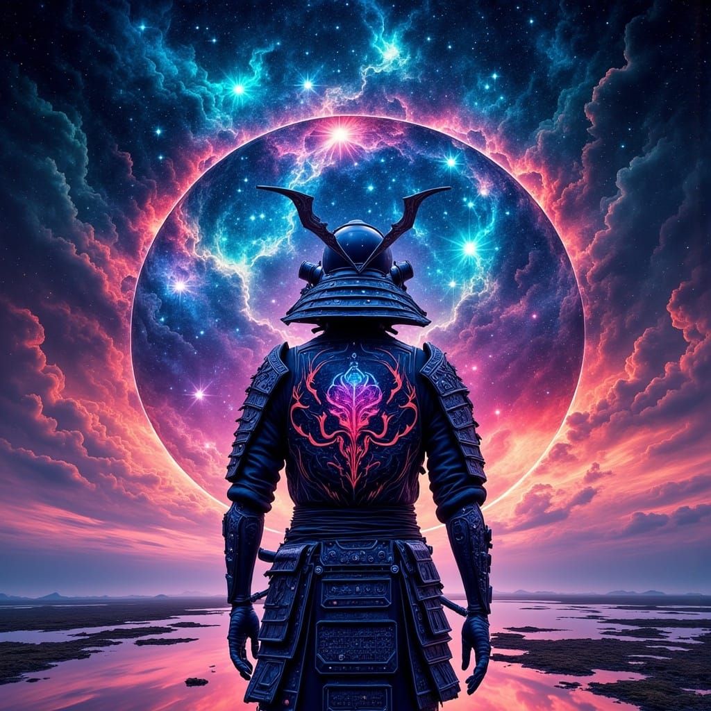 Bushido - Cyberpunk Samurai in Neon-Lit Cosmos